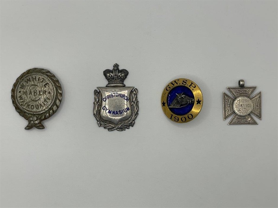 4 x Assorted NZ Sporting/ General badges & fob medals Auction (8180 ...