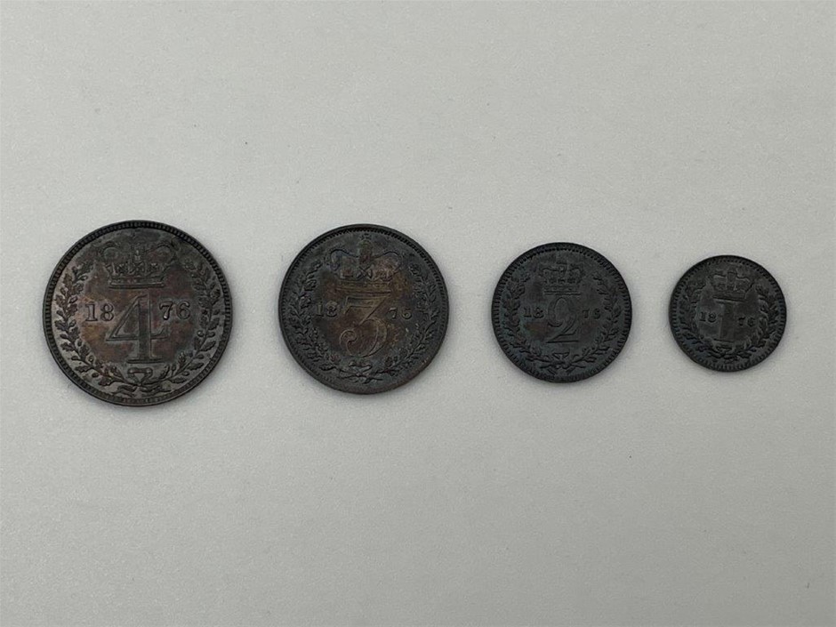 4 x Great Britain 1876 Queen Victoria, young head coins (Maundy set ...