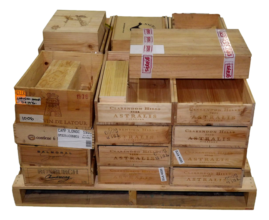 P/Up Plt of Empty Wooden Wine Boxes - Approx. 29x Boxes Auction (0001 ...