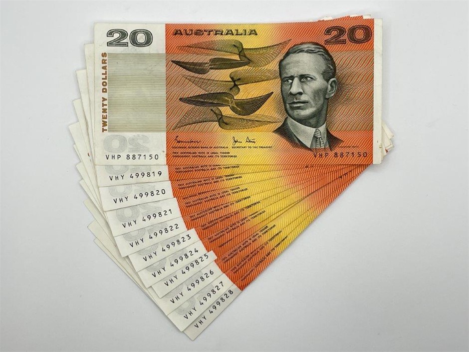 11 x Australia 'Twenty Dollar' Paper Banknotes, Asstd prefixes Auction ...