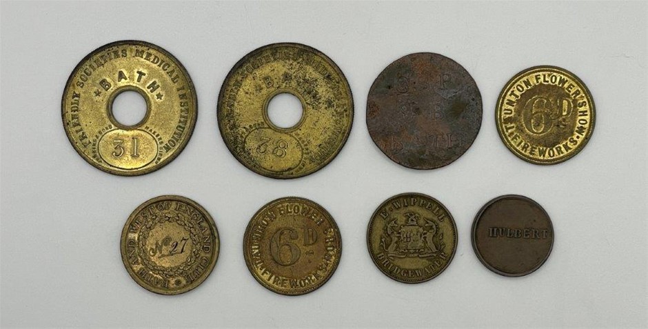 8 x Great Britain Entrace & Society Tokens, Historic Auction (2230 ...