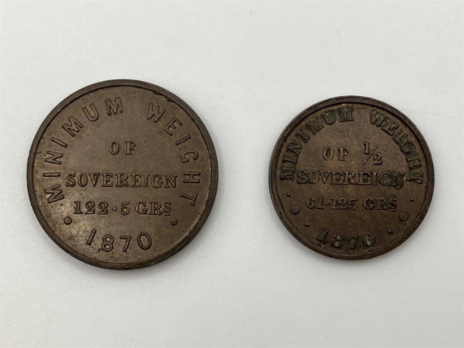 2 x Great Britain Sovereign & 1/2 Sovereign Coin Weights C:1870 Auction ...
