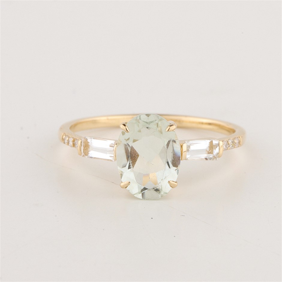 Yellow Gold Natural Natural Quartz & Diamond Ring with Lab certifcate ...