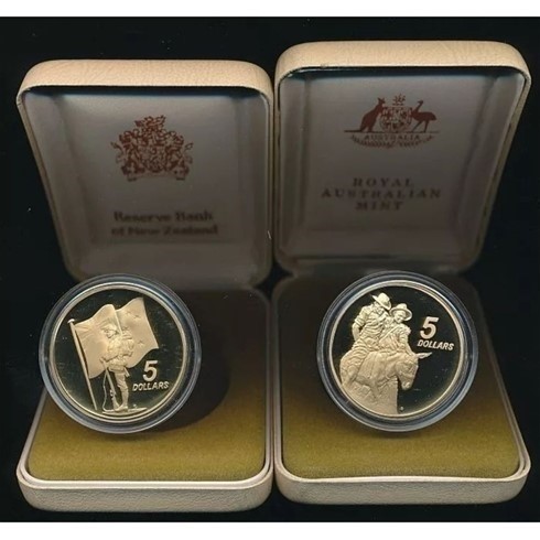 Australia & New Zealand: 1990 $5 ANZAC Proof 2 Coin Set Scarce rare ...