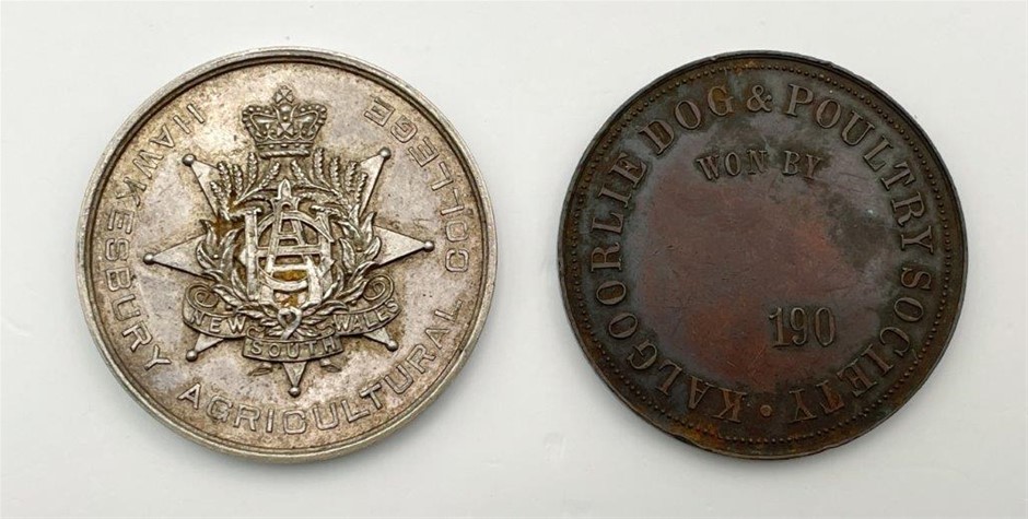 2 x AU Historical Medals- HAC 1924 & Kalgoorlie Dog & Poultry Soc.1900 ...
