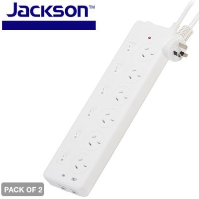 Buy 2Pk Jackson 6 Way Individually Switched Powerboard | Grays Australia